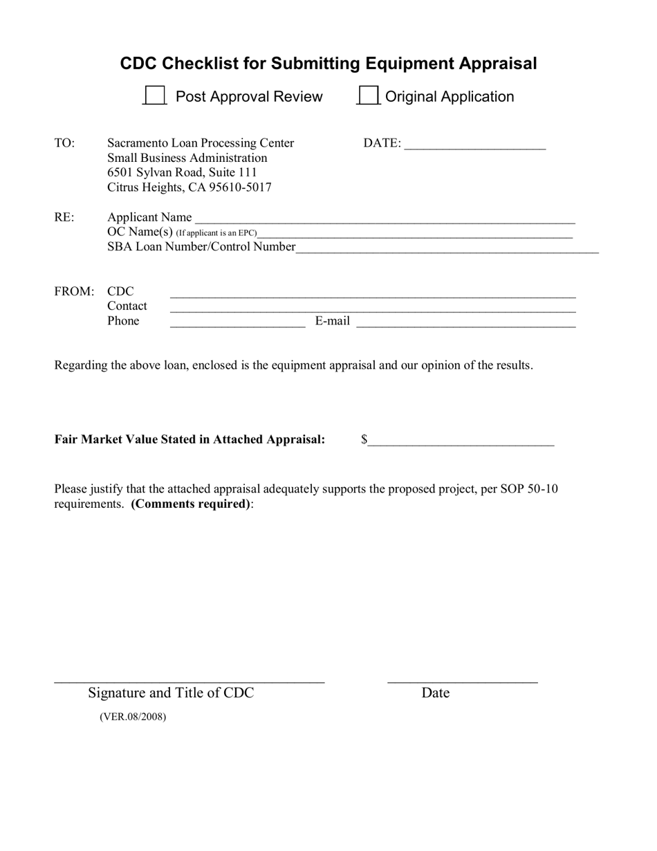 CDC Checklist for Submitting Equipment Appraisal - Fill Out, Sign ...