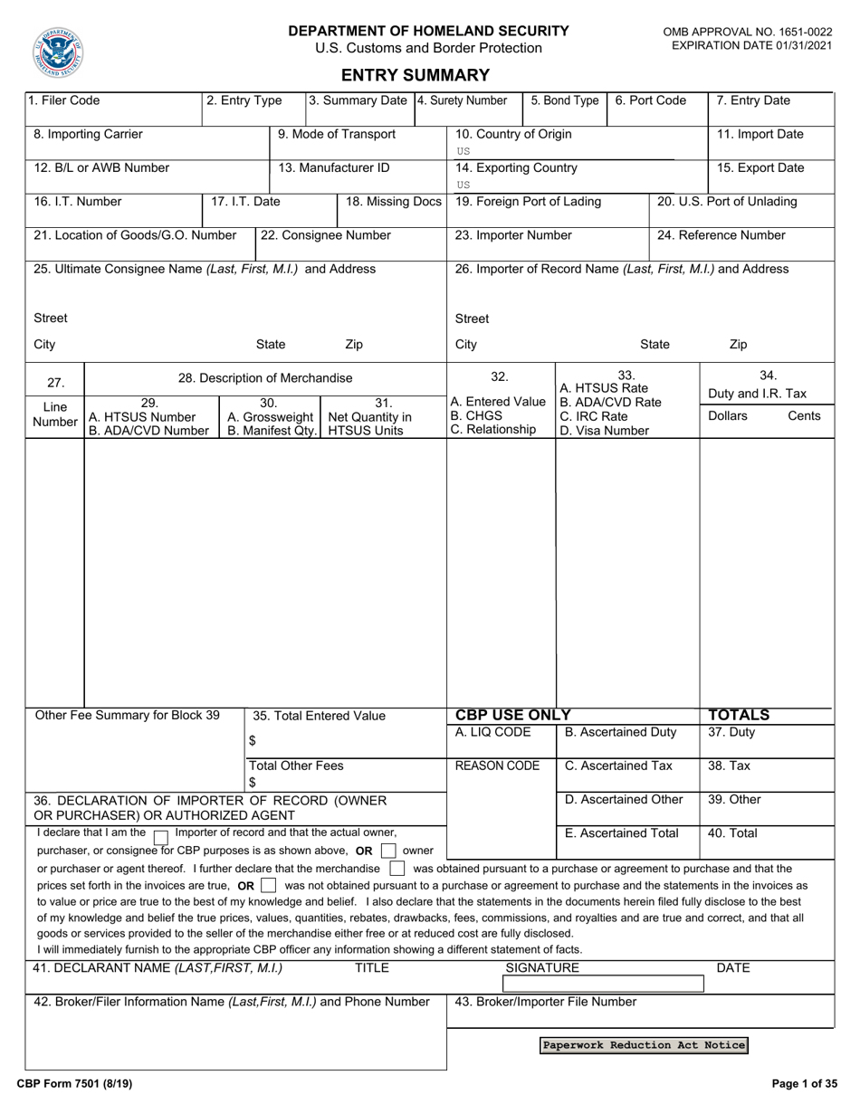 CBP Form 7501 - Fill Out, Sign Online and Download Fillable PDF ...