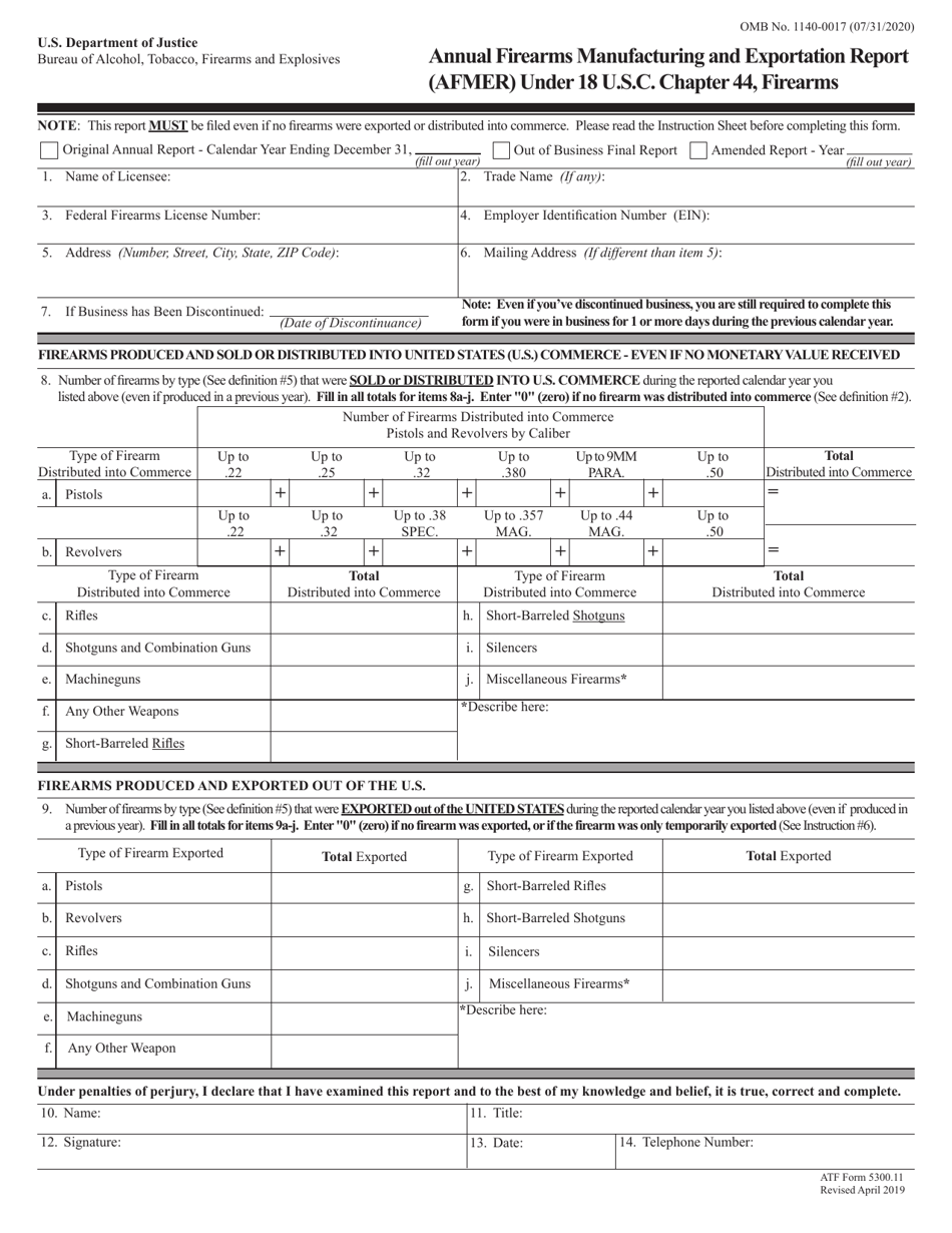 ATF Form 5300.11 Download Fillable PDF or Fill Online Annual Firearms ...