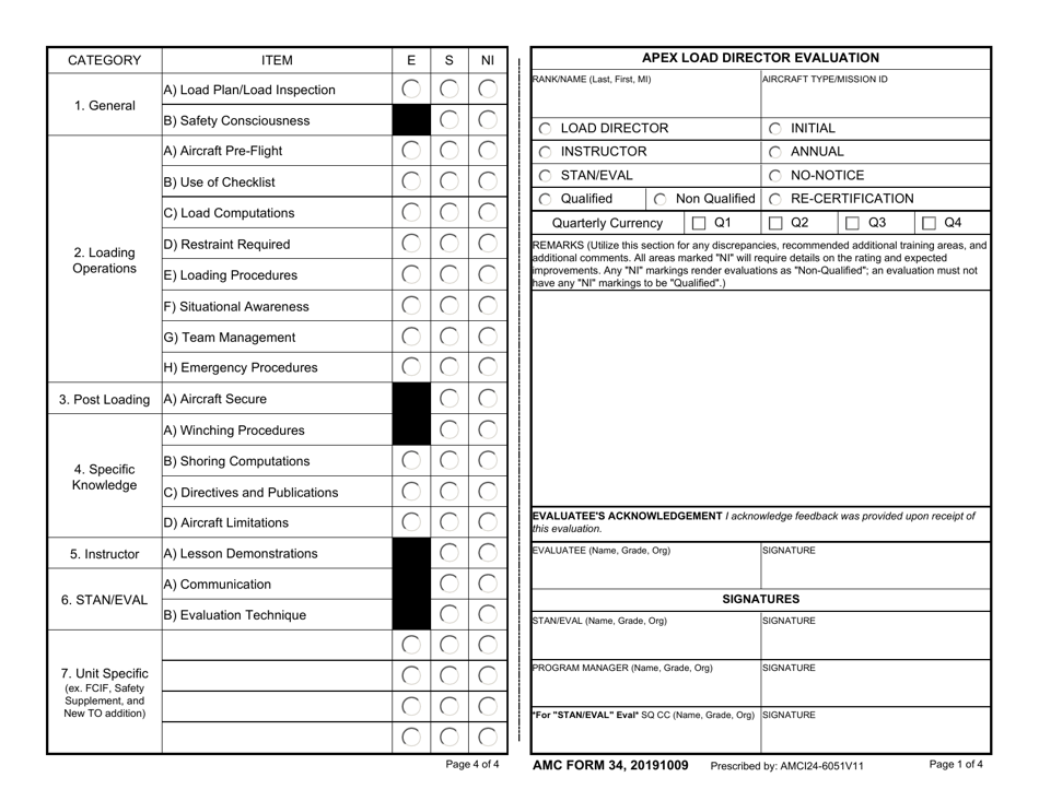 AMC Form 34 Download Fillable PDF or Fill Online Apex Load Director ...