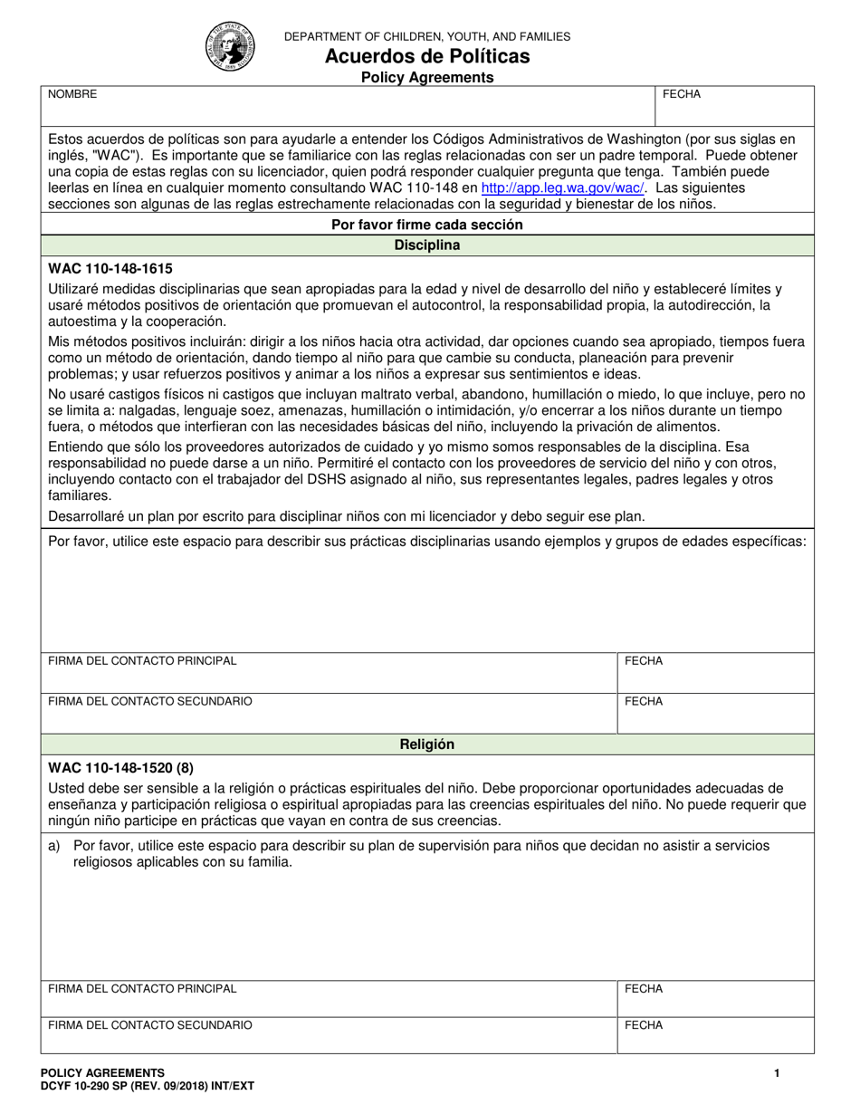 DCYF Formulario 10-290 SP - Fill Out, Sign Online and Download Fillable ...