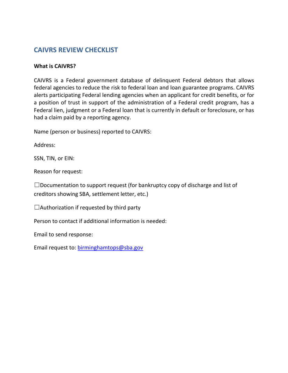Caivrs Review Checklist - Fill Out, Sign Online and Download PDF ...