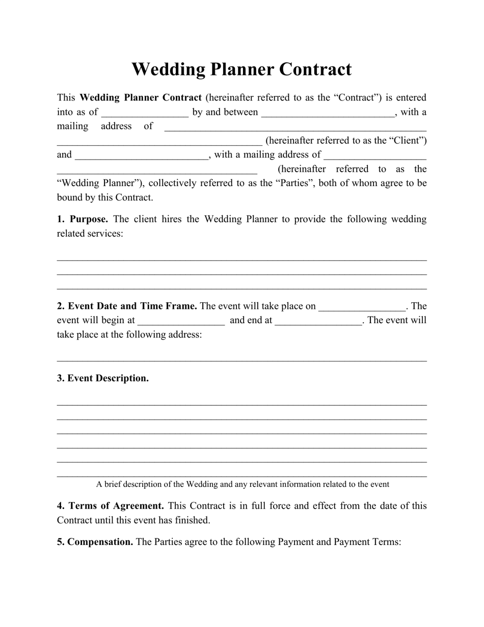 Printable Wedding Planner Contract Template Printable Templates