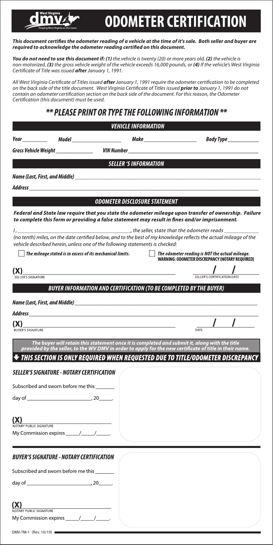 Form DMV-TM-1 - Fill Out, Sign Online and Download Printable PDF, West ...