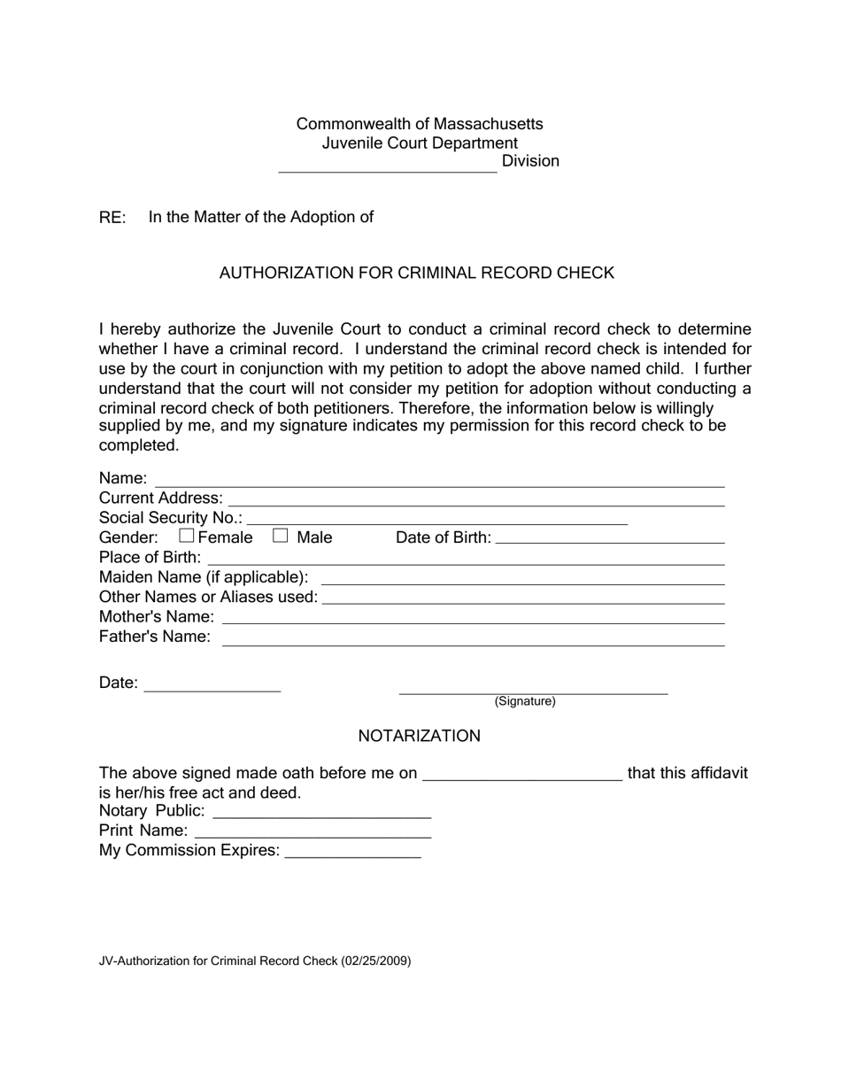 Massachusetts Authorization for Criminal Record Check - Fill Out, Sign ...