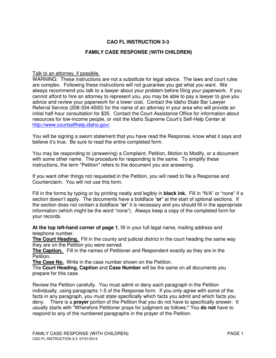 Download Instructions for Form CAO FL3-3 Family Case Response (With ...
