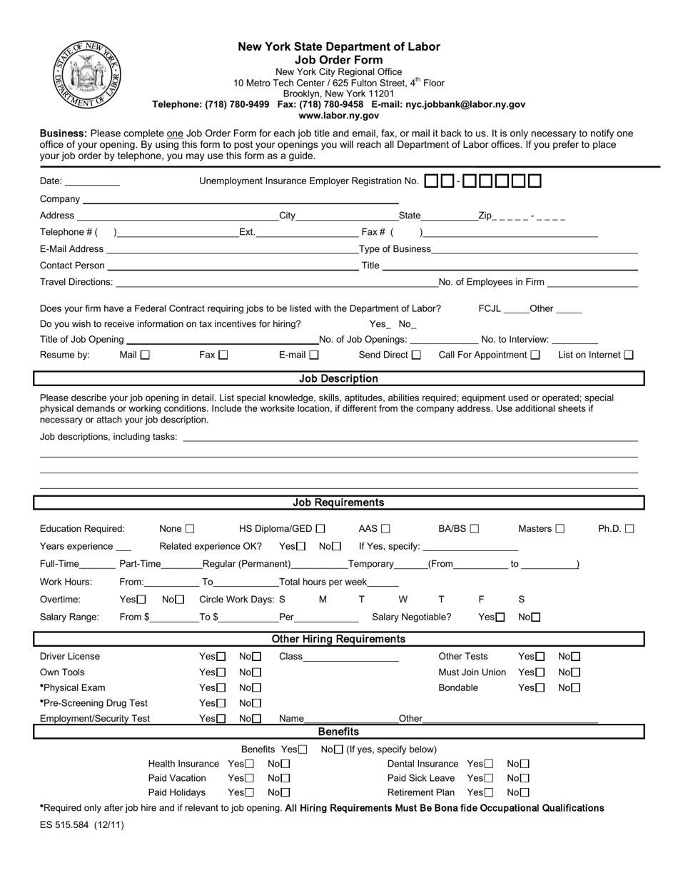 Form ES515.584 - Fill Out, Sign Online and Download Printable PDF, New ...