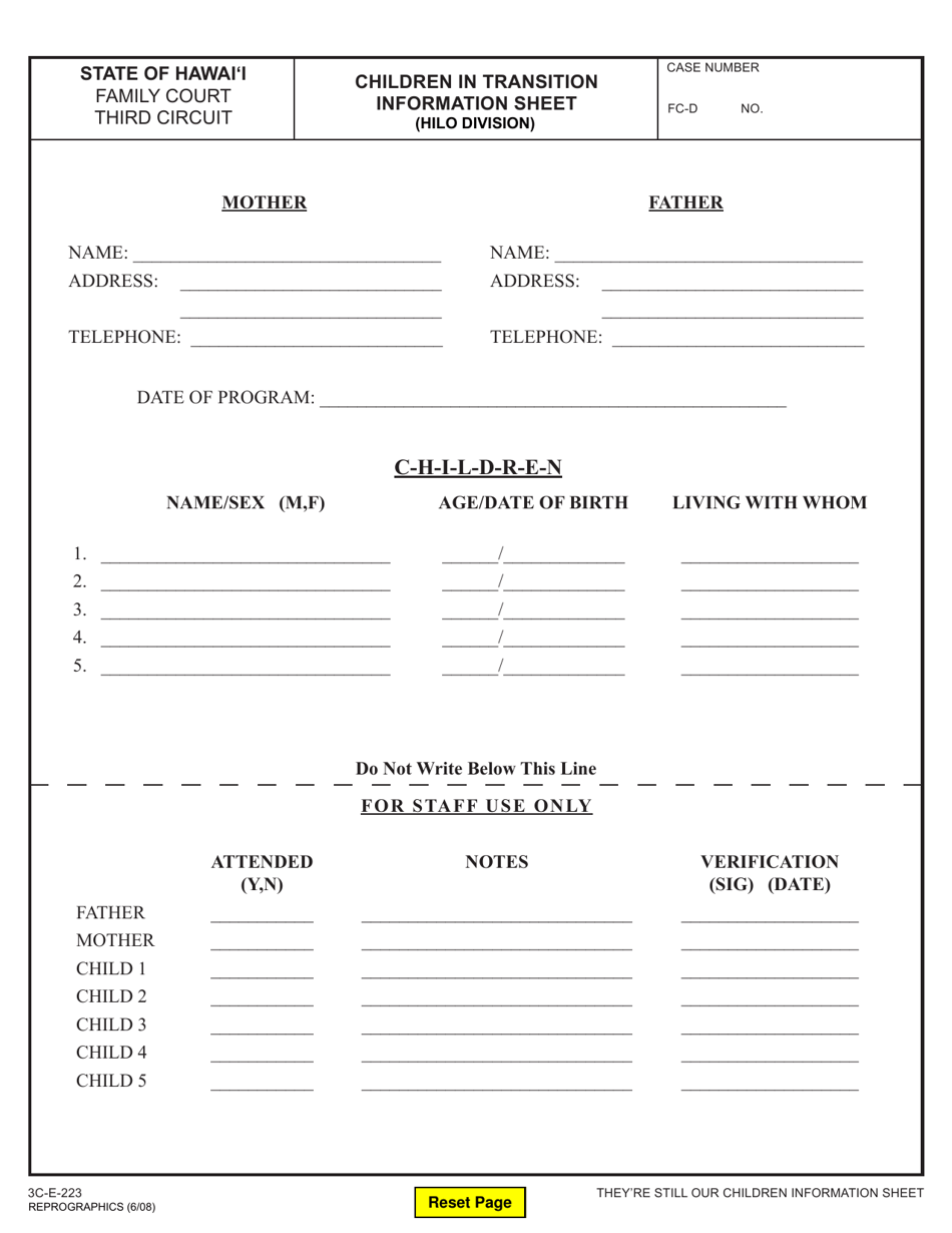 Form 3C-E-223 - Fill Out, Sign Online and Download Fillable PDF, Hawaii ...