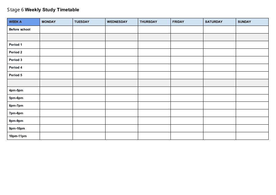 Weekly Study Timetable Template Download Printable PDF Templateroller