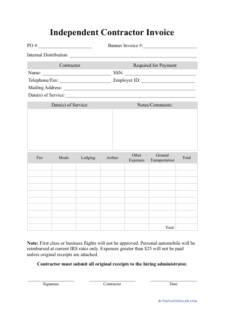 Independent Contractor Invoice Template Download Printable PDF Templateroller