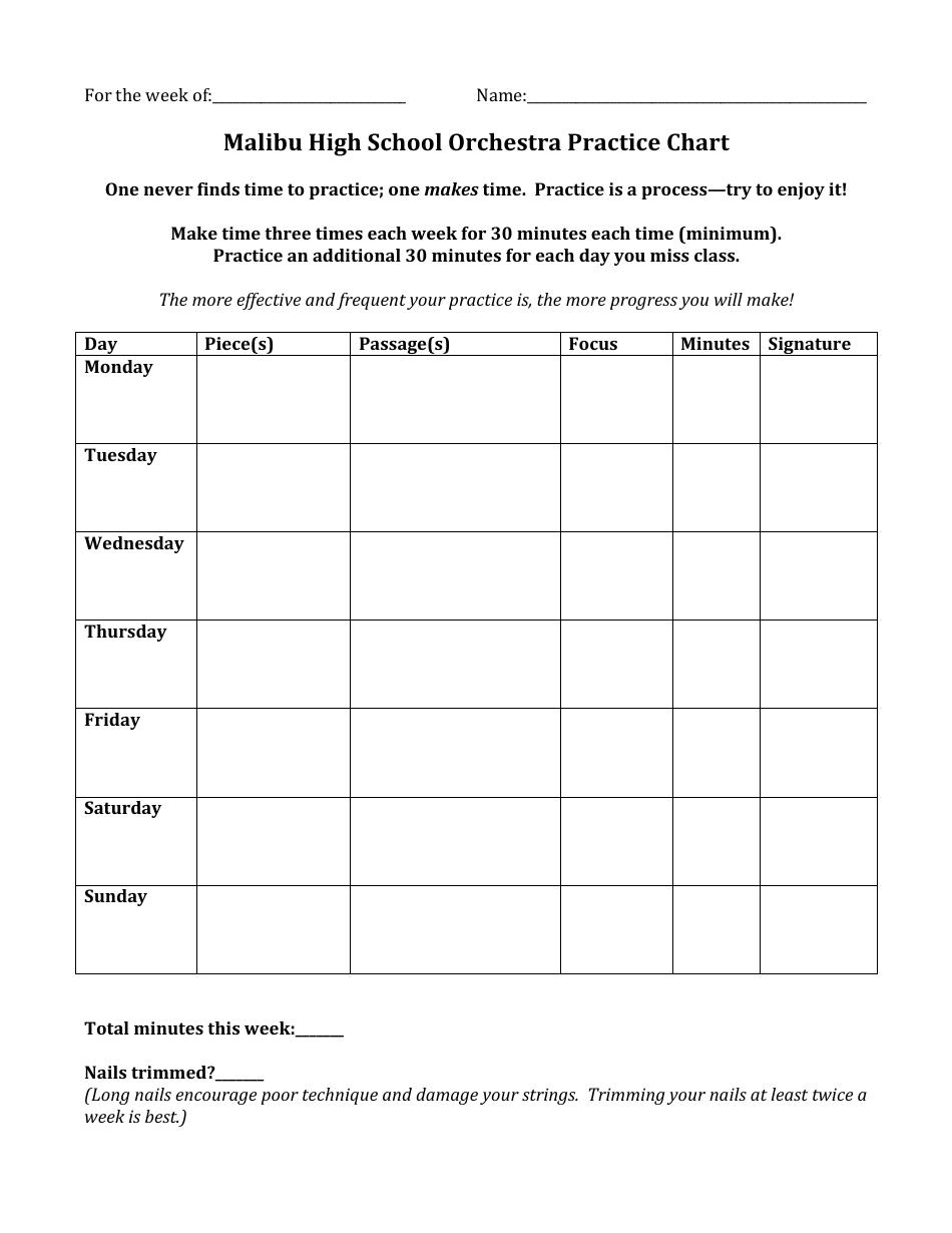 Orchestra Practice Chart Template - Malibu High School Download ...
