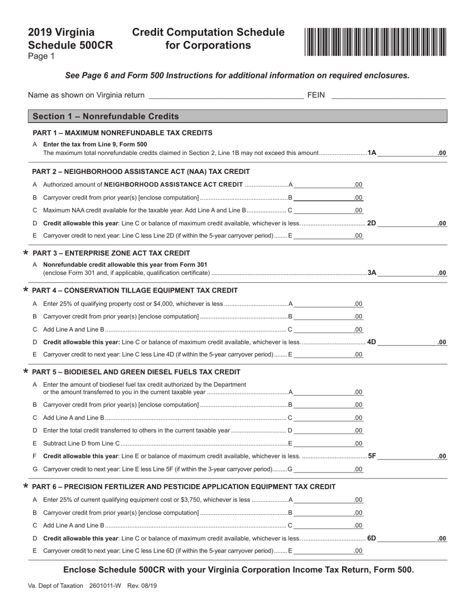 Form 500 Schedule 500CR - 2019 - Fill Out, Sign Online and Download ...