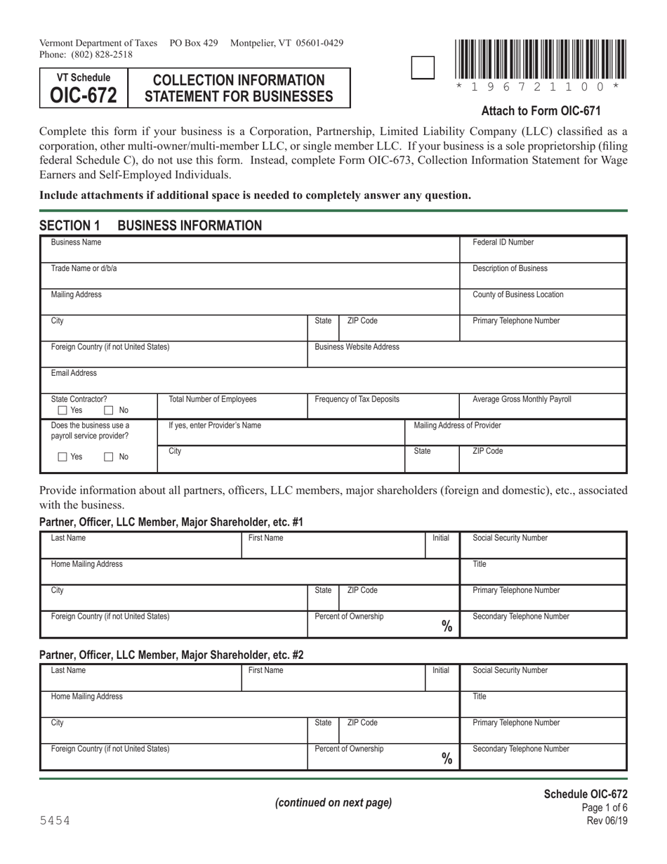 Vermont Collection Information Statement for Businesses - Fill Out ...