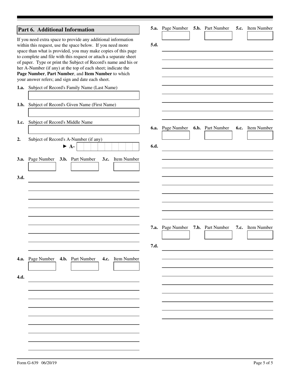 USCIS Form G 639 Download Fillable PDF Or Fill Online Freedom Of