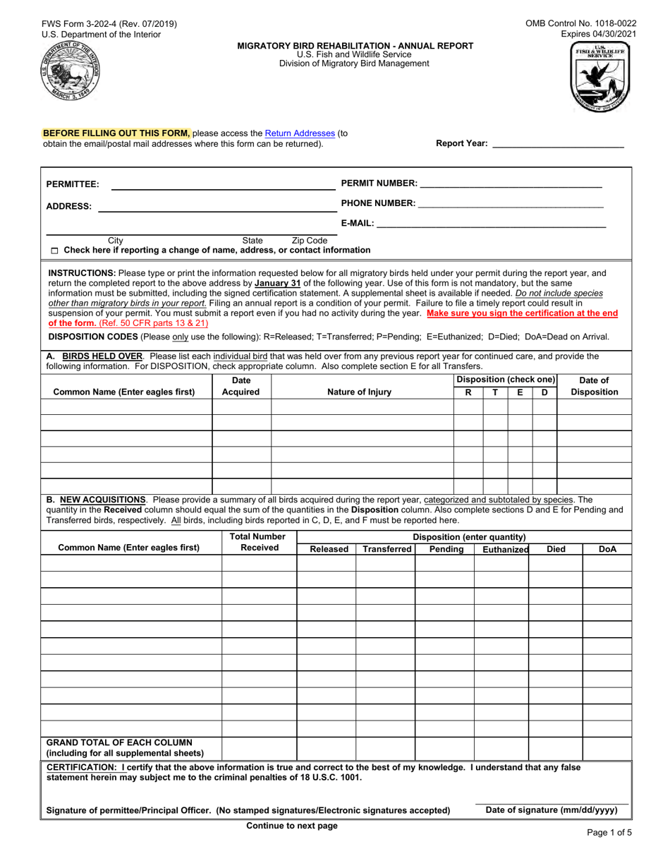 FWS Form 3-202-4 Download Fillable PDF or Fill Online Migratory Bird ...