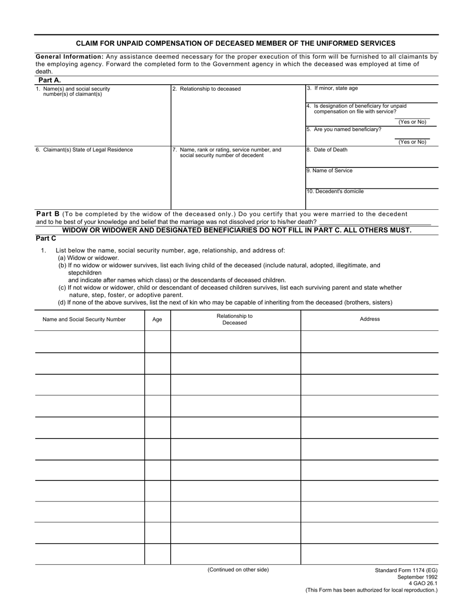 Form SF-1174 (EG) - Fill Out, Sign Online and Download Fillable PDF ...
