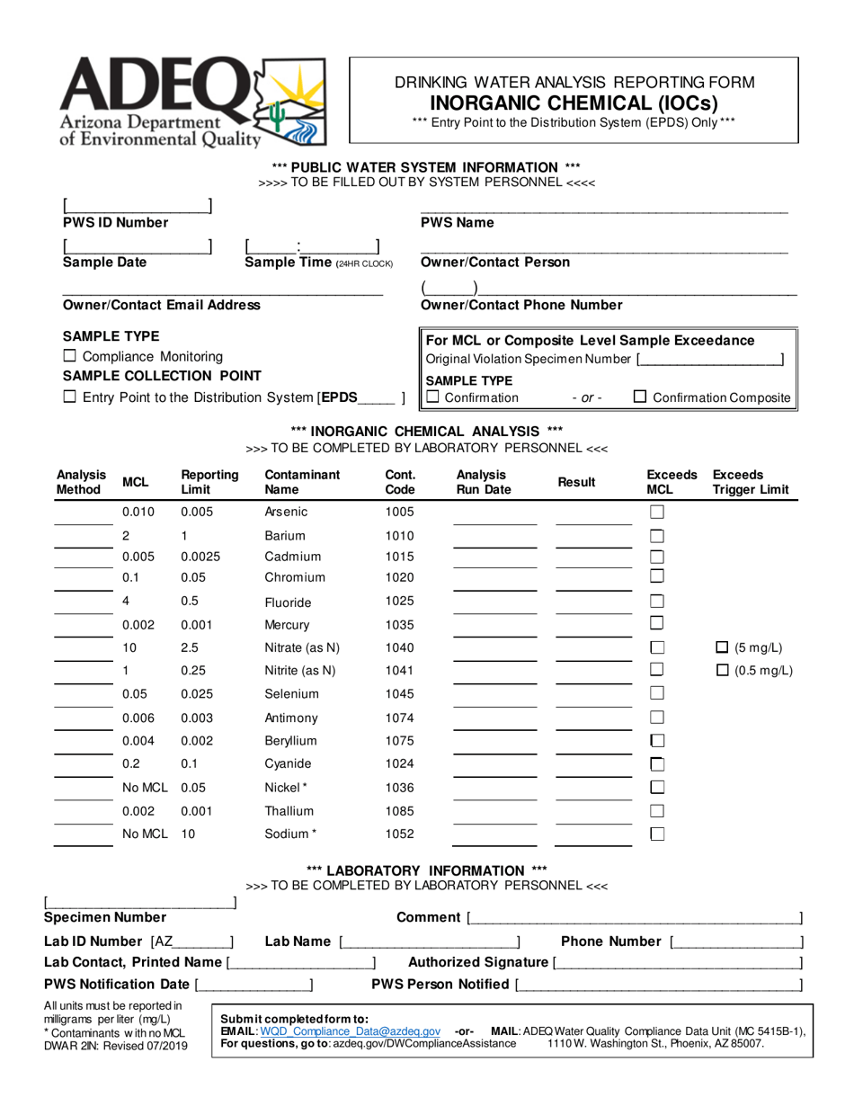 Form DWAR2IN - Fill Out, Sign Online and Download Fillable PDF, Arizona ...