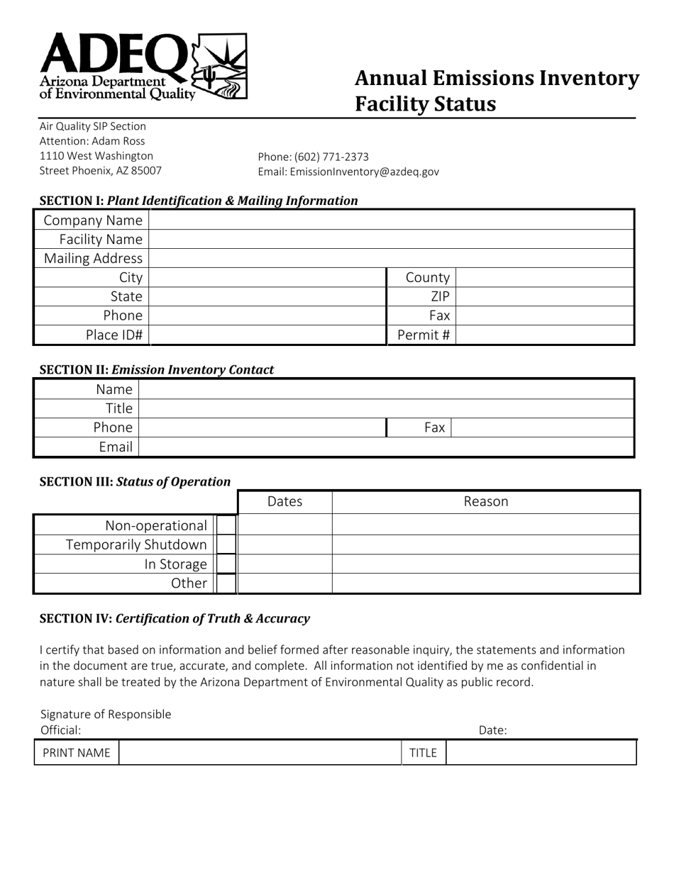 Arizona Annual Emissions Inventory Facility Status - Fill Out, Sign ...