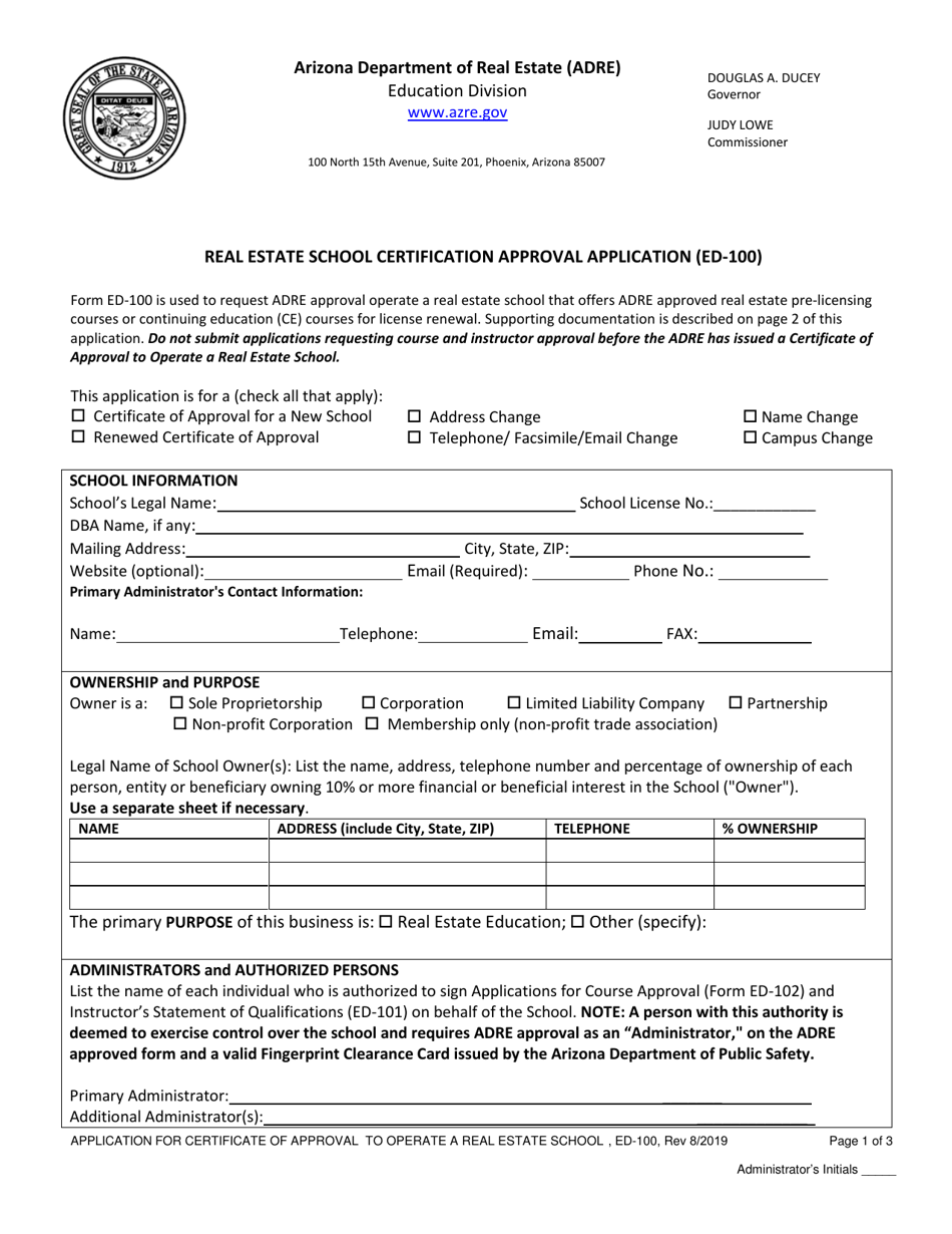 Form ED-100 Download Printable PDF or Fill Online Real Estate School ...