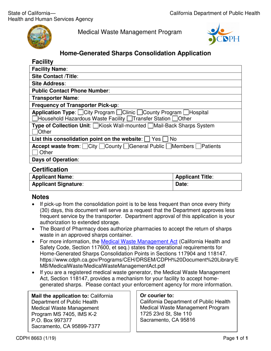 Form CDPH8663 Download Fillable PDF or Fill Online Home Generated ...