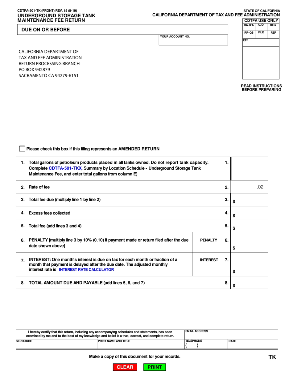 Form CDTFA-501-TK Download Fillable PDF or Fill Online Underground ...
