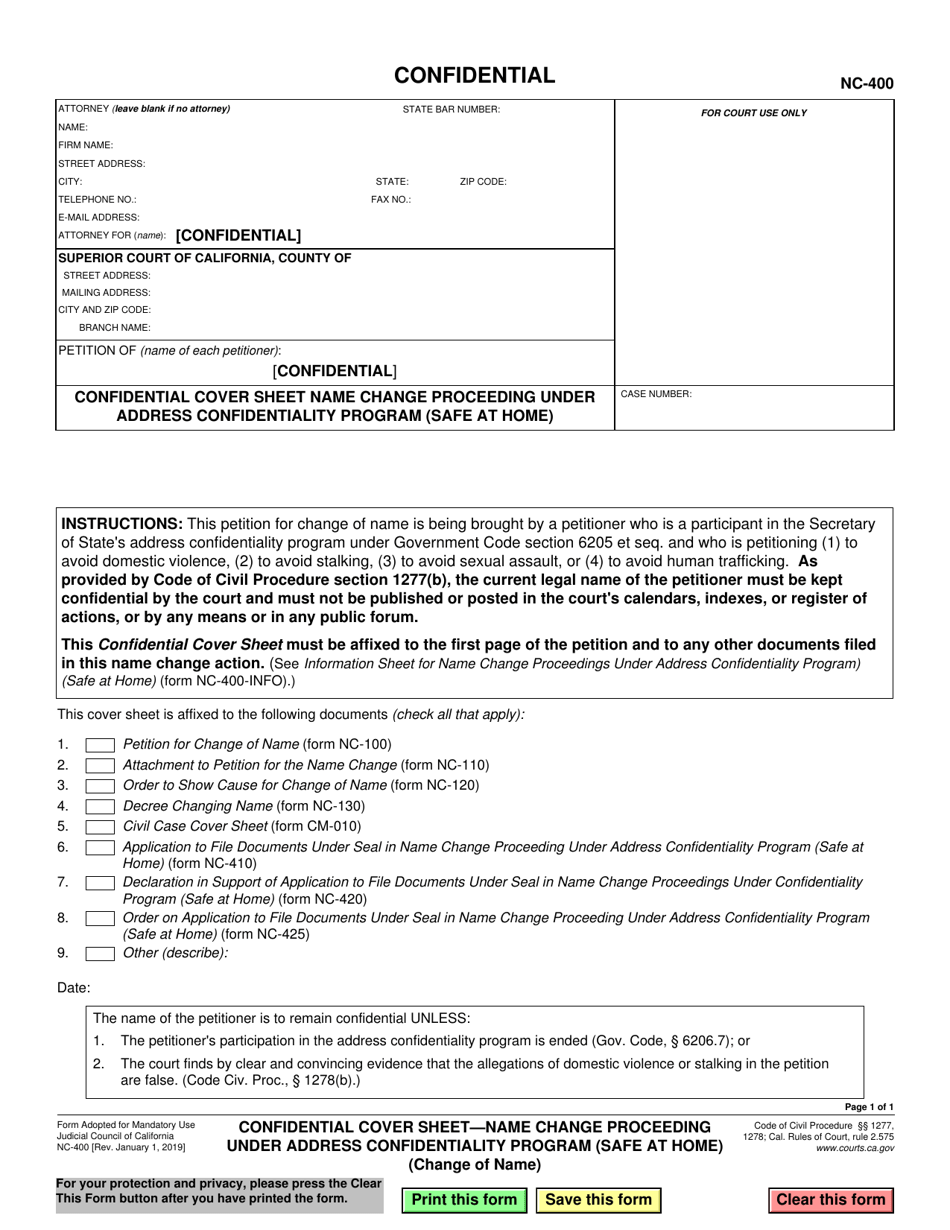 Form NC-400 - Fill Out, Sign Online and Download Fillable PDF, California | Templateroller