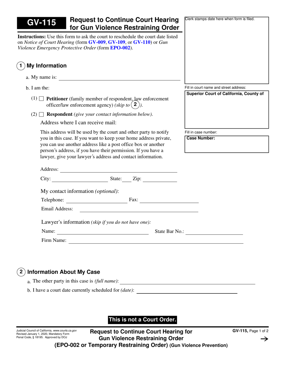 Form GV-115 - Fill Out, Sign Online and Download Fillable PDF ...