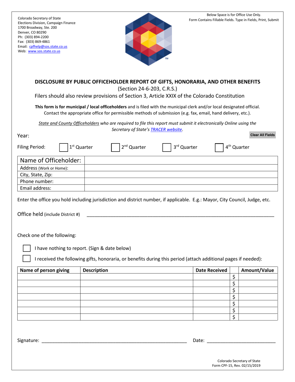 Form CPF-15 Download Fillable PDF or Fill Online Disclosure by Public ...