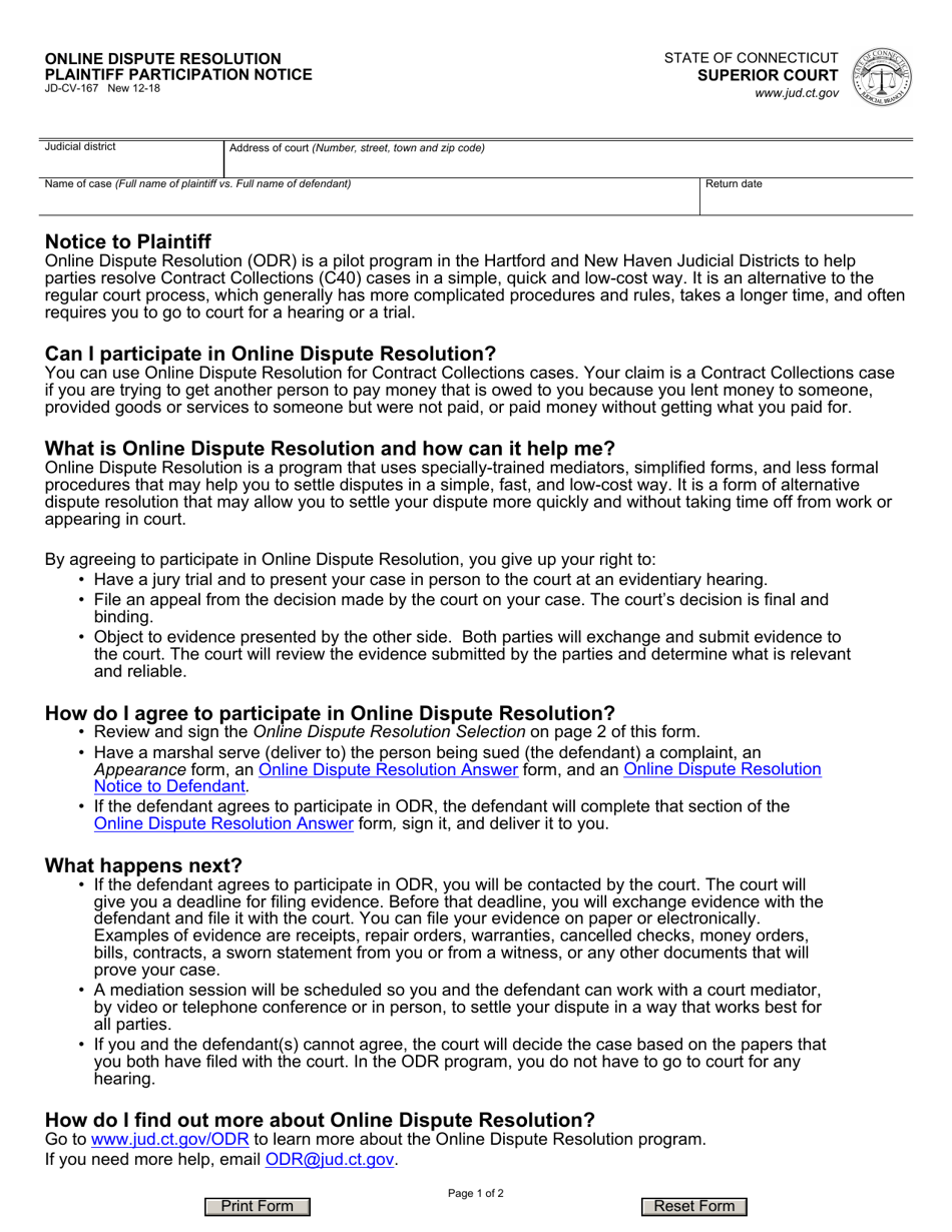 Form JD-CV-167 - Fill Out, Sign Online and Download Fillable PDF ...
