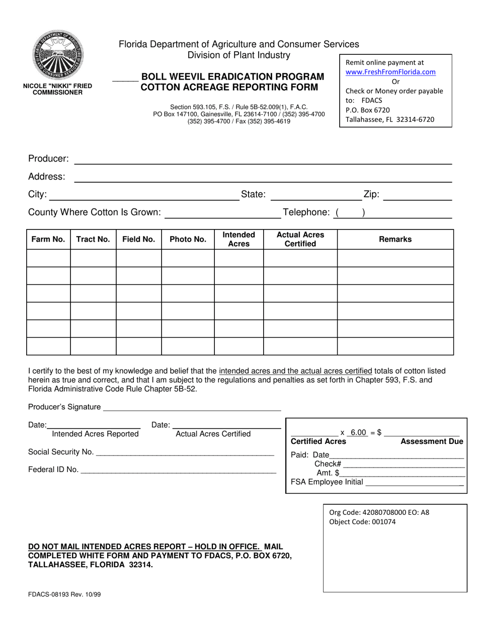 Form FDACS-08193 - Fill Out, Sign Online and Download Printable PDF ...
