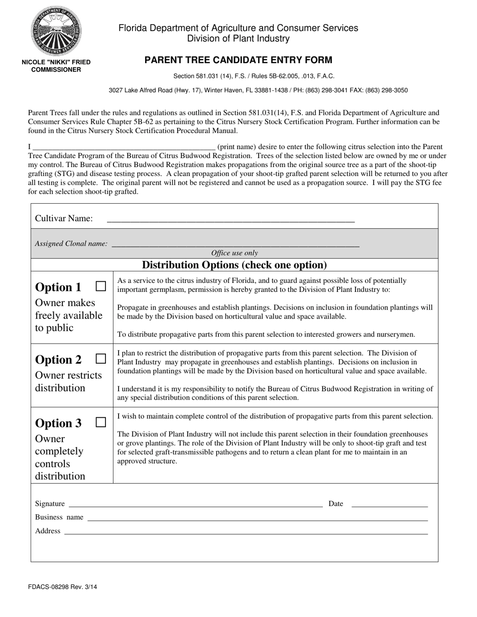 Form FDACS-08298 - Fill Out, Sign Online and Download Printable PDF ...