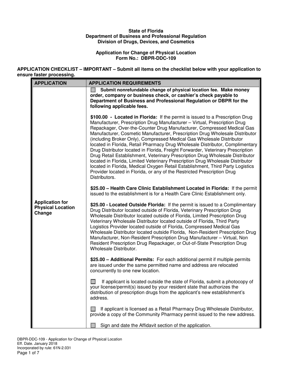 Form DBPR-DDC-109 - Fill Out, Sign Online and Download Printable PDF ...