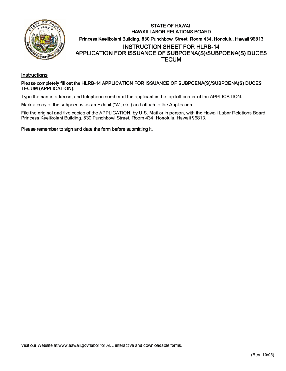 Form HLRB-14 - Fill Out, Sign Online and Download Fillable PDF, Hawaii ...