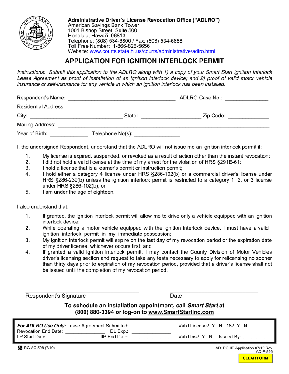 Form AD-P-866 - Fill Out, Sign Online and Download Fillable PDF, Hawaii ...