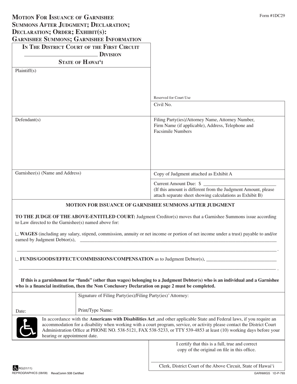 Form 1DC29 - Fill Out, Sign Online and Download Fillable PDF, Hawaii ... Form 1DC29 - Fill Out, Sign Online and Download Fillable PDF, Hawaii ...
