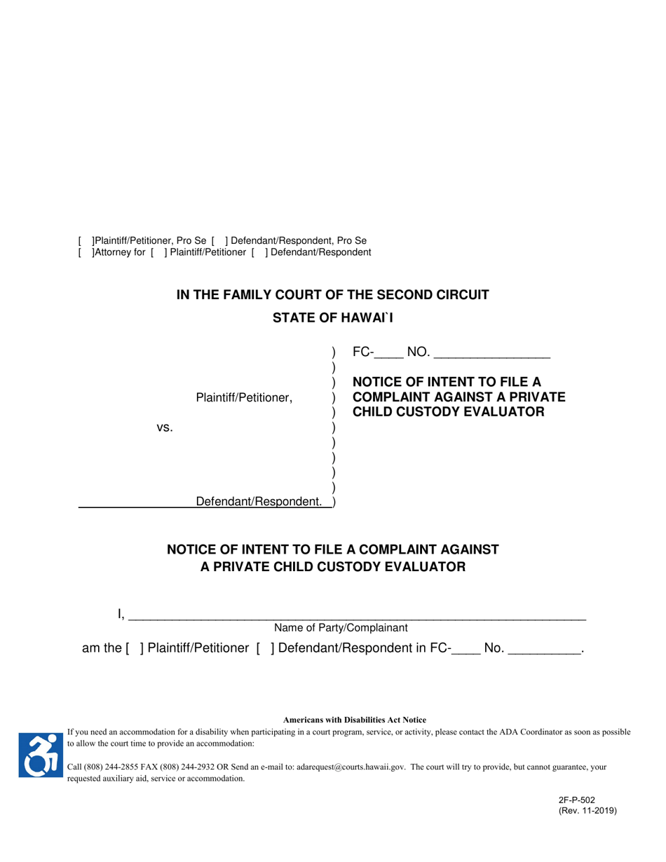 Form 2F-P-502 - Fill Out, Sign Online and Download Fillable PDF, Hawaii ...
