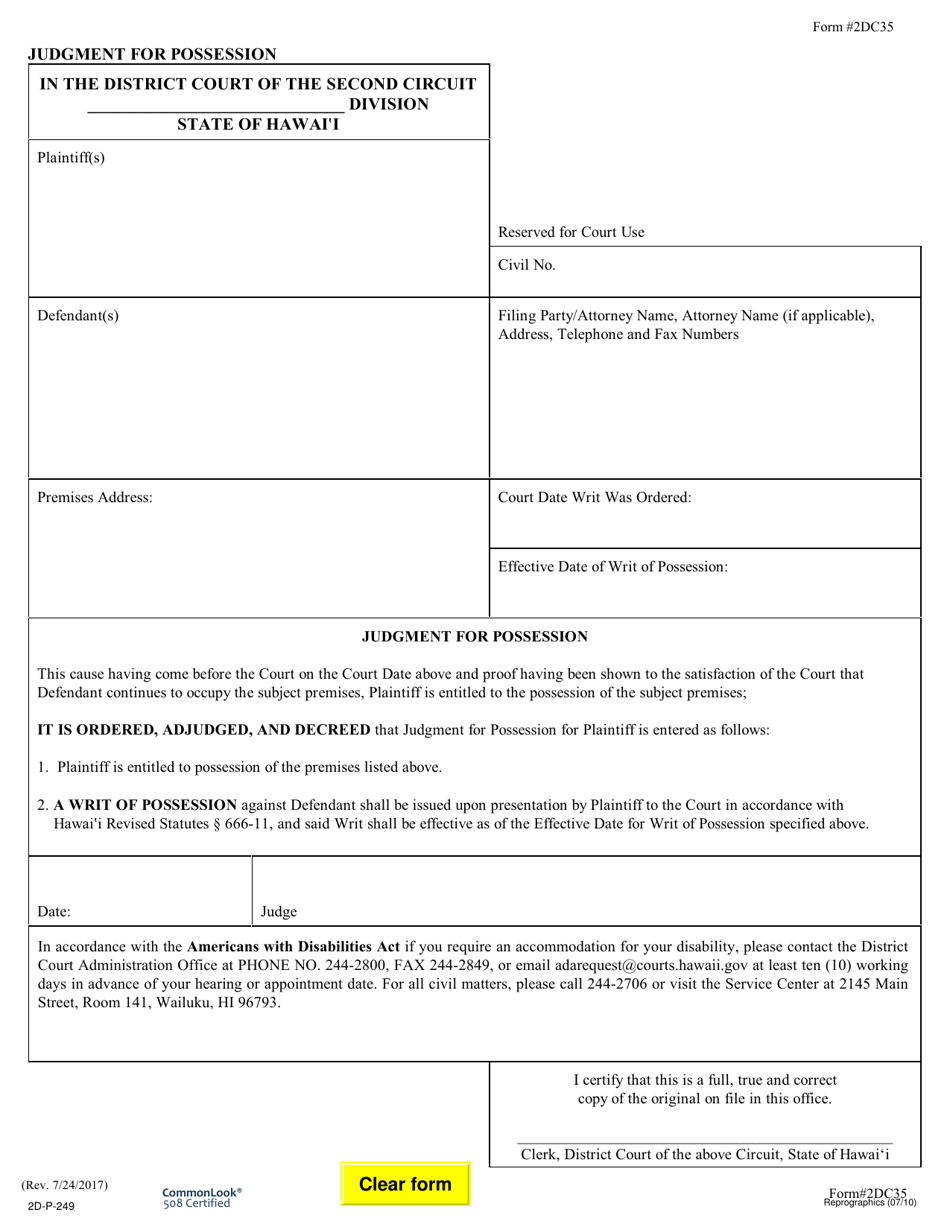 Form 2DC35 - Fill Out, Sign Online and Download Fillable PDF, Hawaii ...