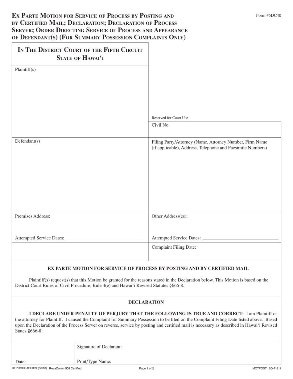 Form 5DC40 - Fill Out, Sign Online and Download Fillable PDF, Hawaii ...