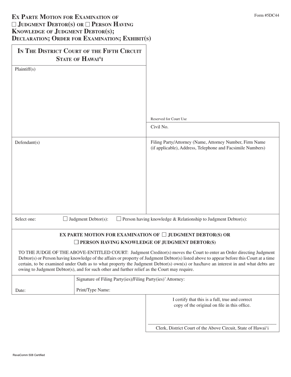 Form 5DC44 - Fill Out, Sign Online and Download Fillable PDF, Hawaii ...