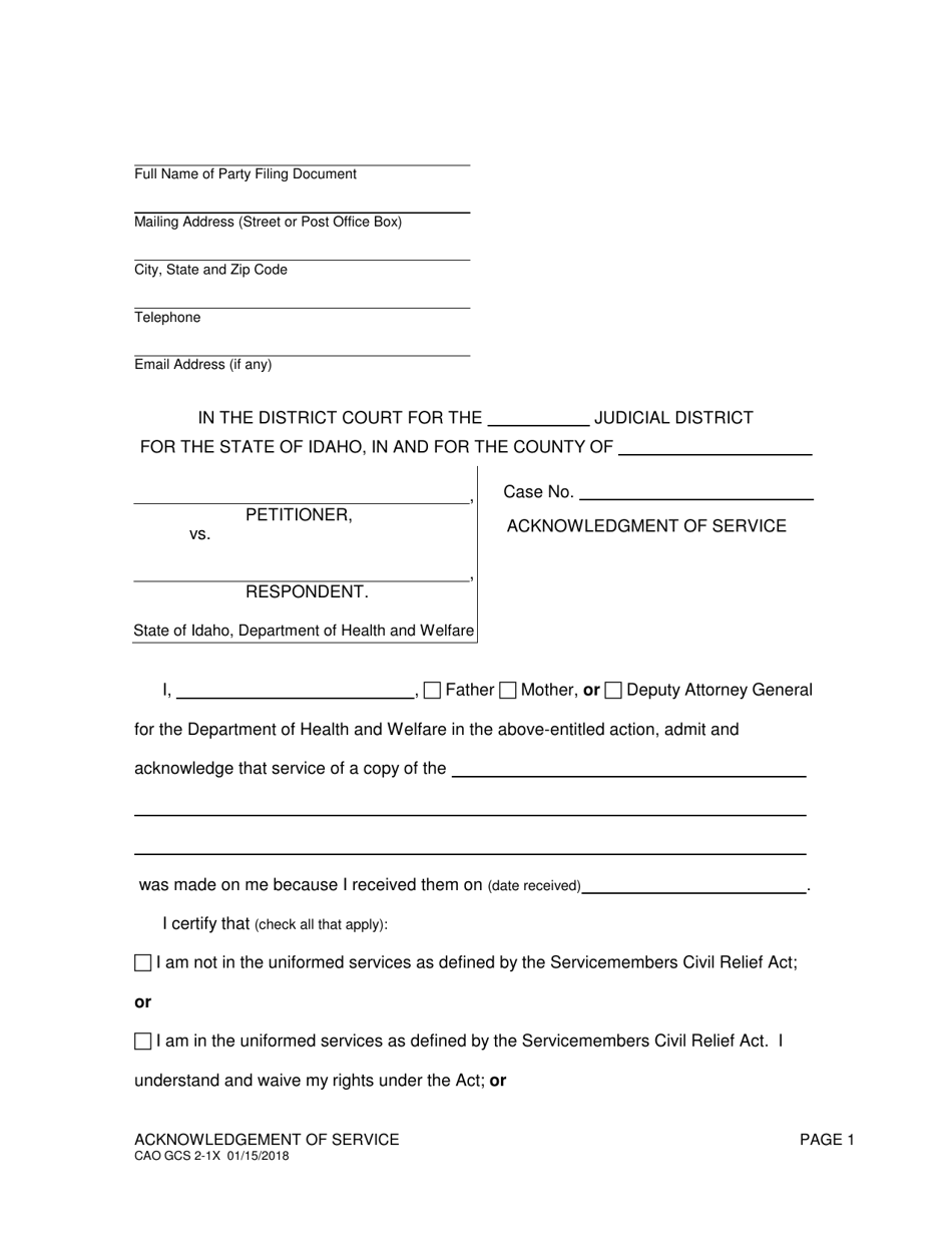 Form CAO GCS2-1X Download Printable PDF or Fill Online Acknowledgment ...