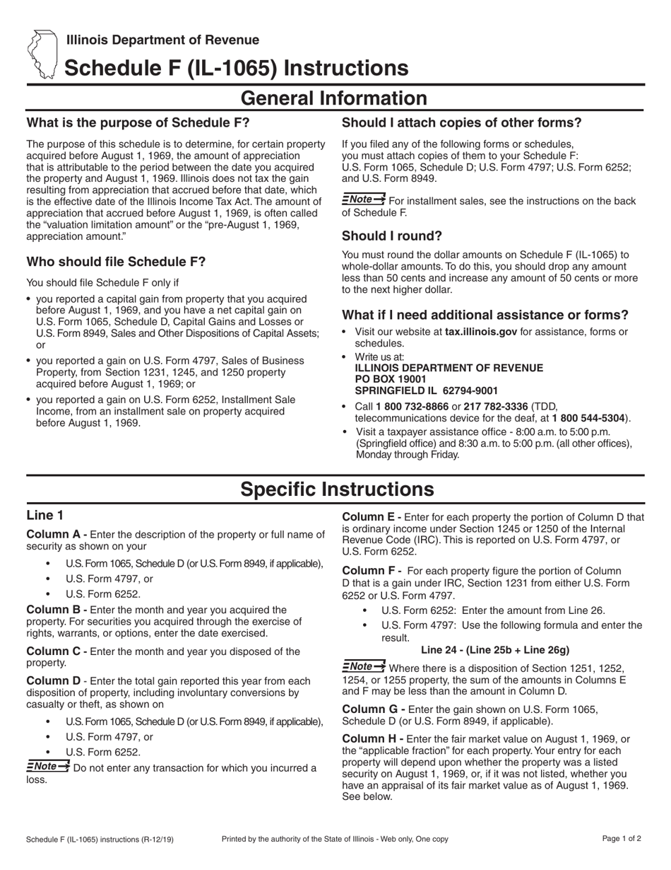 Download Instructions for Form IL-1065 Schedule F Gains From Sales or ...