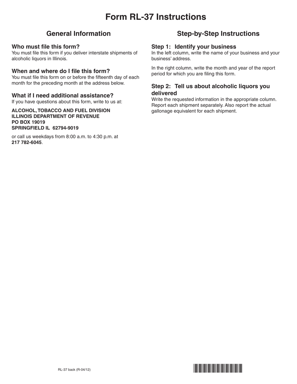 Download Instructions for Form RL-37 Carrier's Report of Alcoholic ...