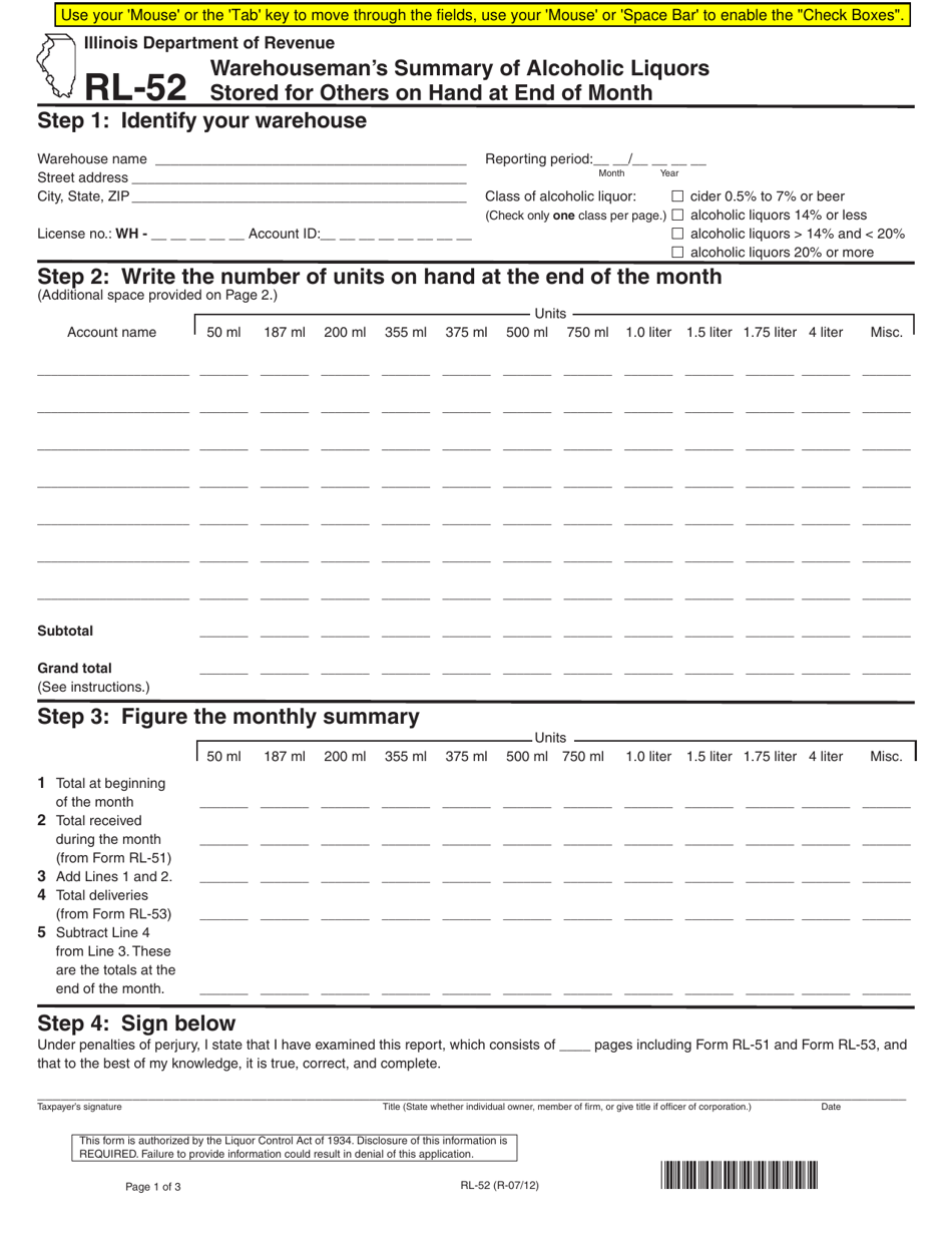 Form RL-52 - Fill Out, Sign Online and Download Fillable PDF, Illinois ...
