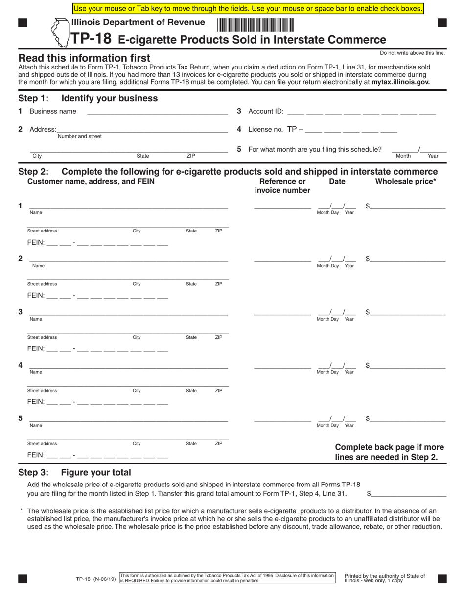 Form TP-18 - Fill Out, Sign Online and Download Fillable PDF, Illinois ...