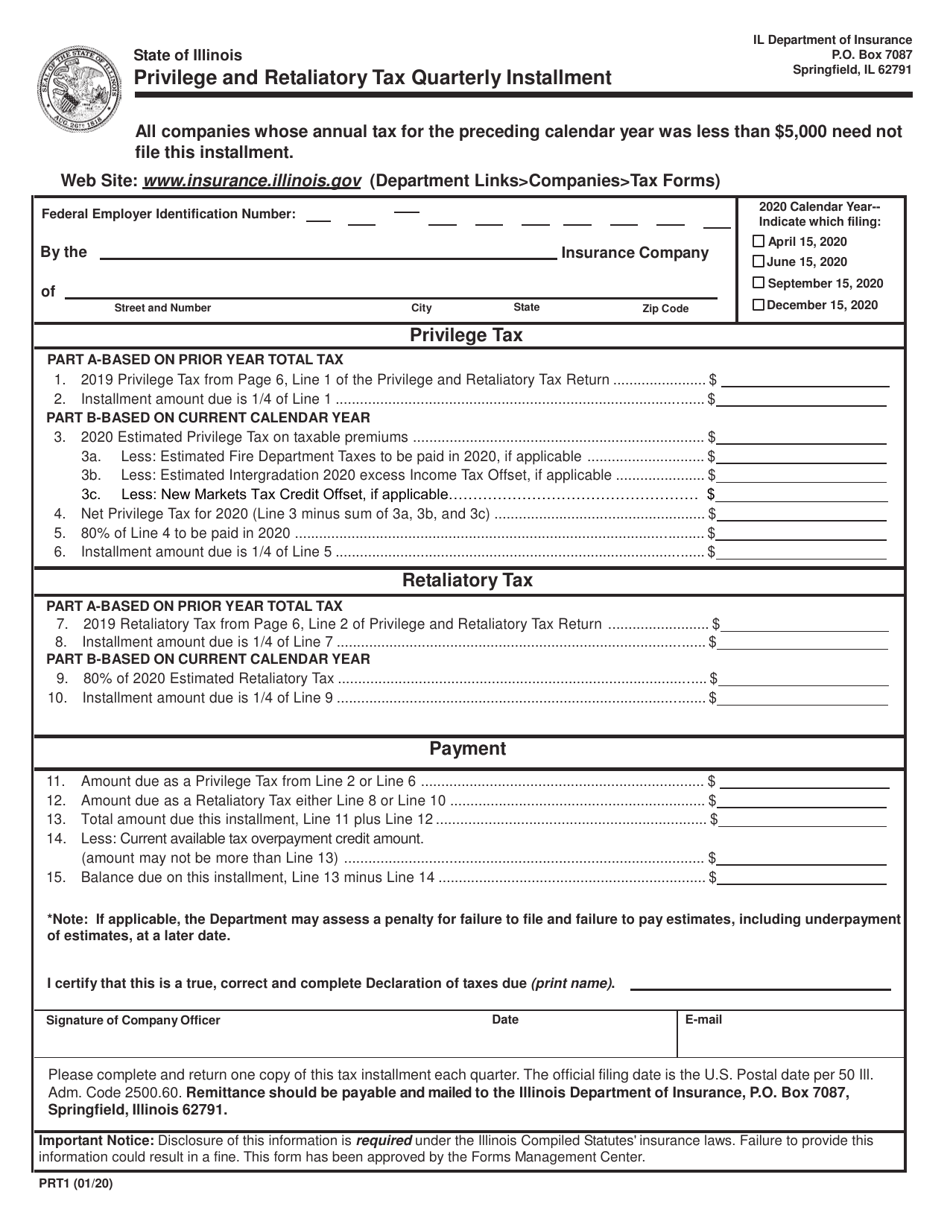 Form PRT1 - Fill Out, Sign Online and Download Printable PDF, Illinois ...
