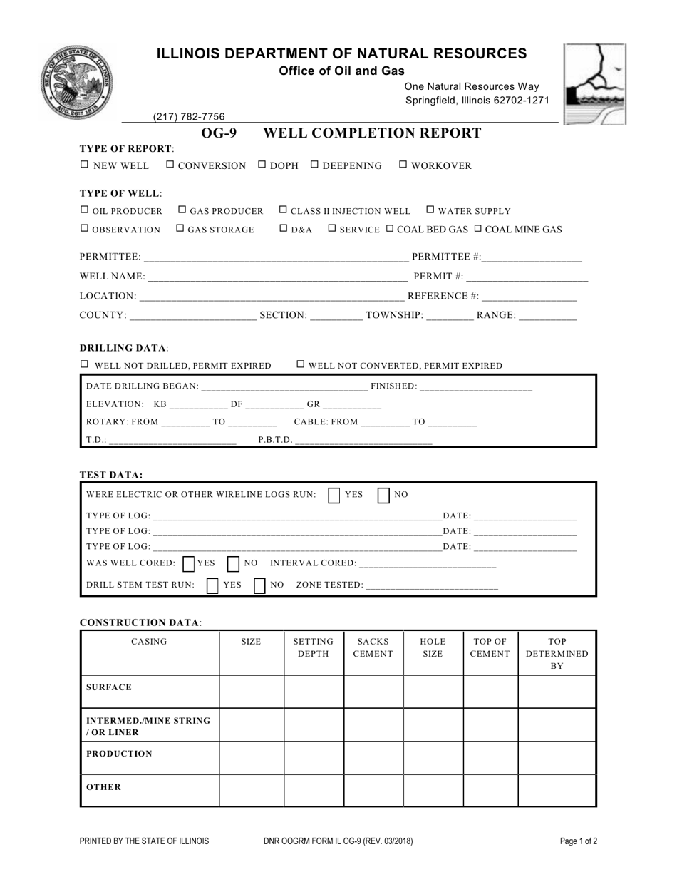 Form OG-9 - Fill Out, Sign Online and Download Printable PDF, Illinois ...