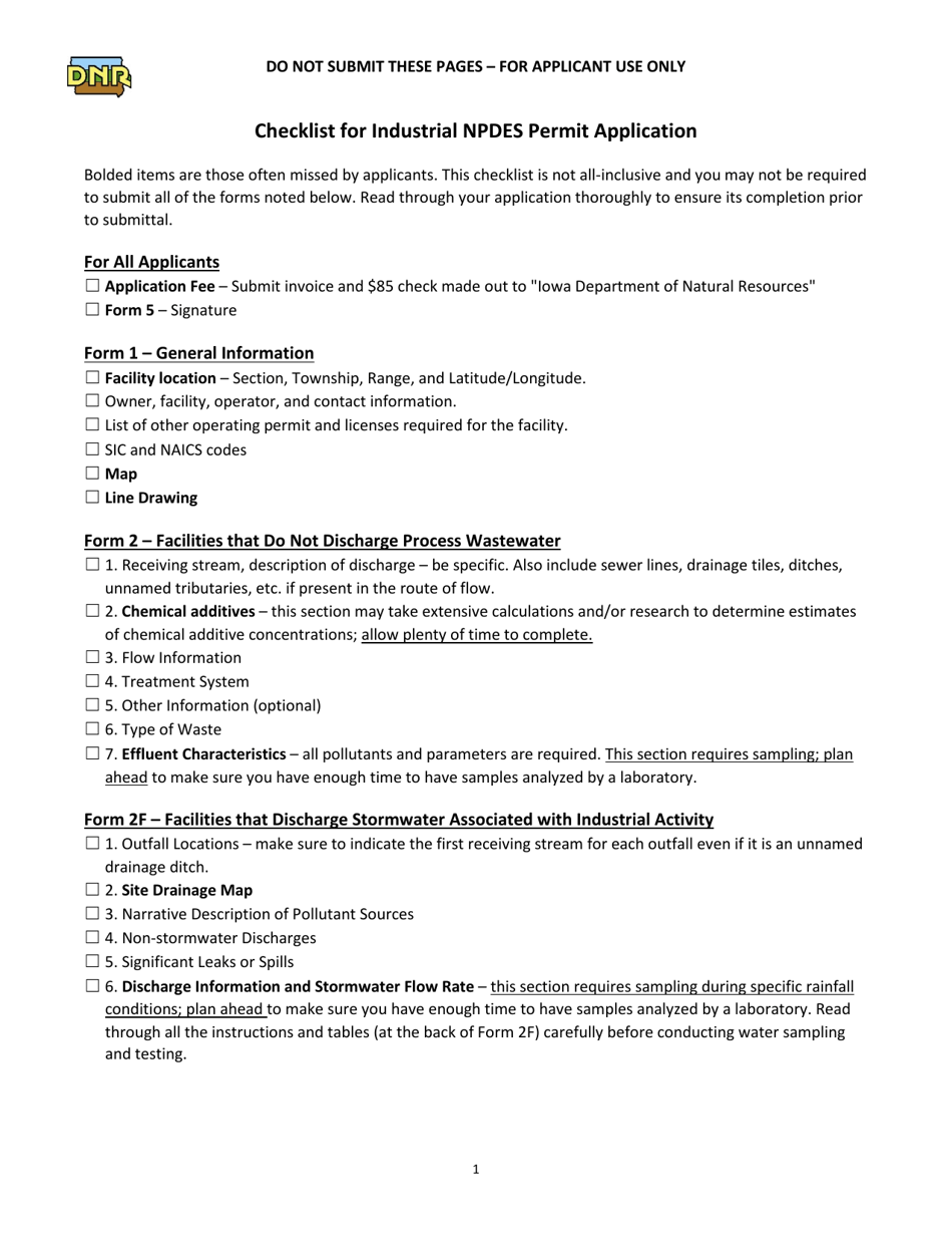 Iowa Checklist for Industrial Npdes Permit Application - Fill Out, Sign ...