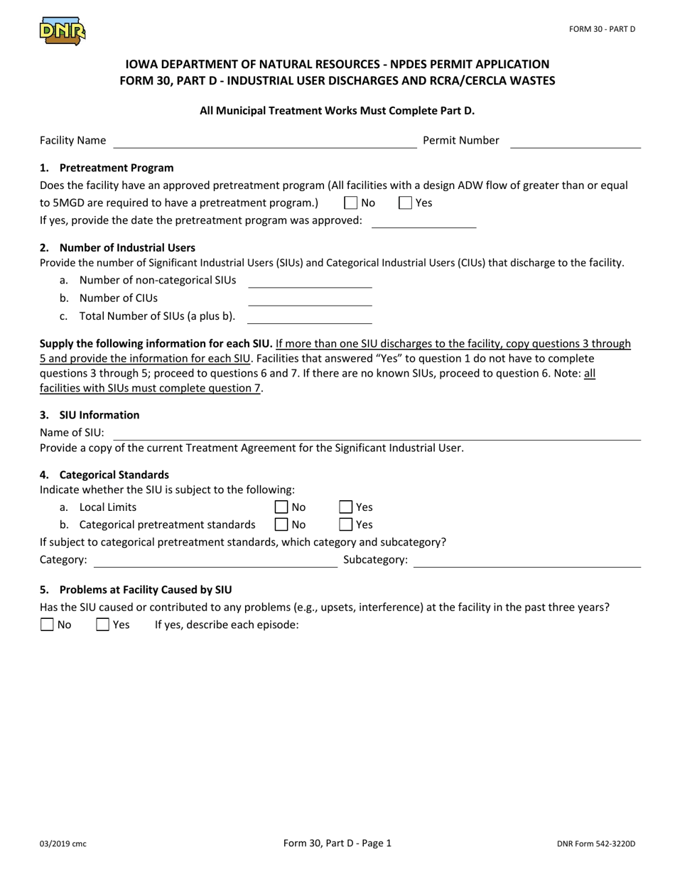 Form 30 (DNR Form 542-3220D) Part D - Fill Out, Sign Online and ...