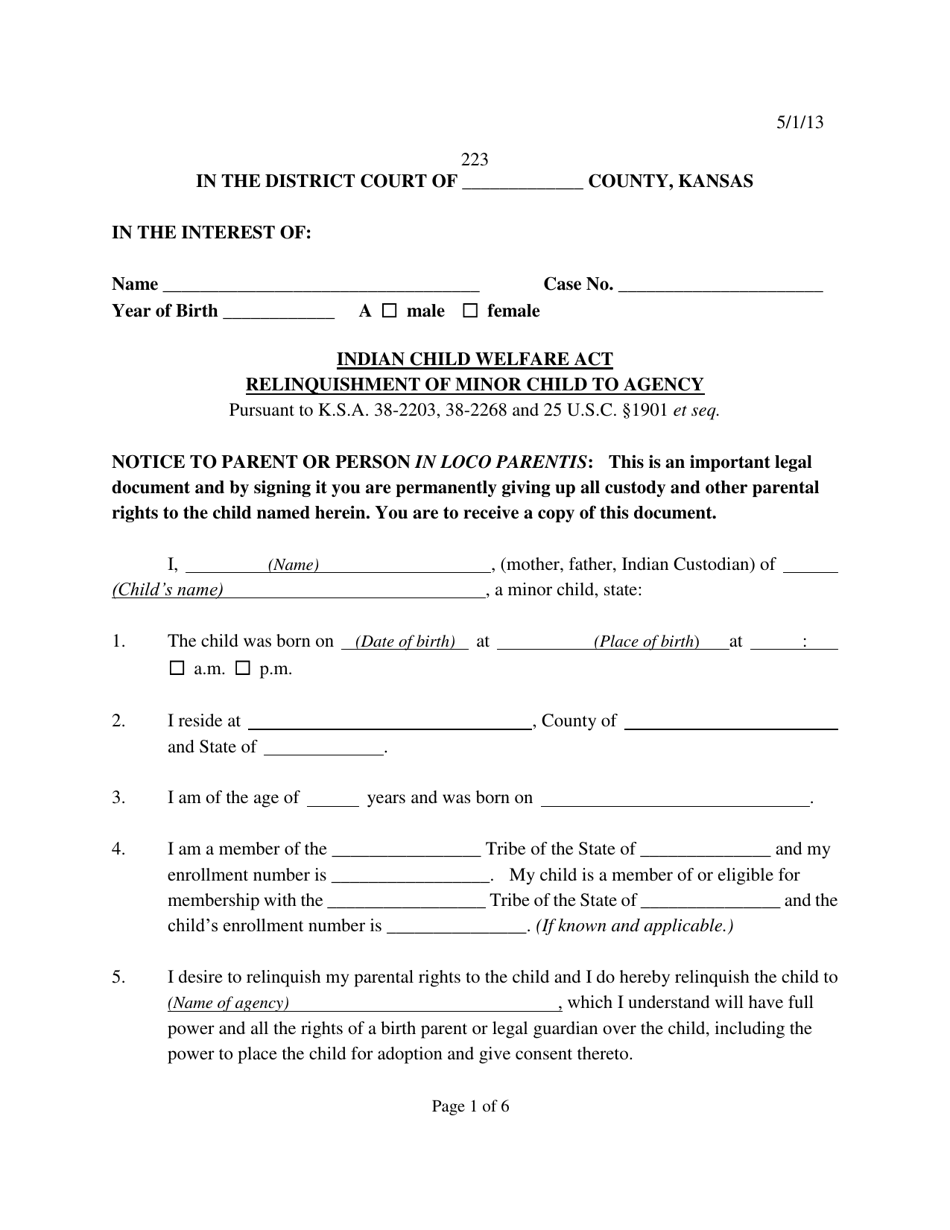 Form 223 - Fill Out, Sign Online and Download Printable PDF, Kansas ...