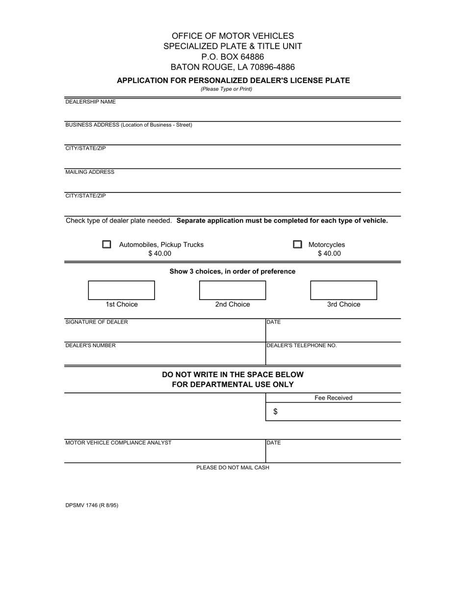Form DPSMV1746 - Fill Out, Sign Online and Download Fillable PDF ...